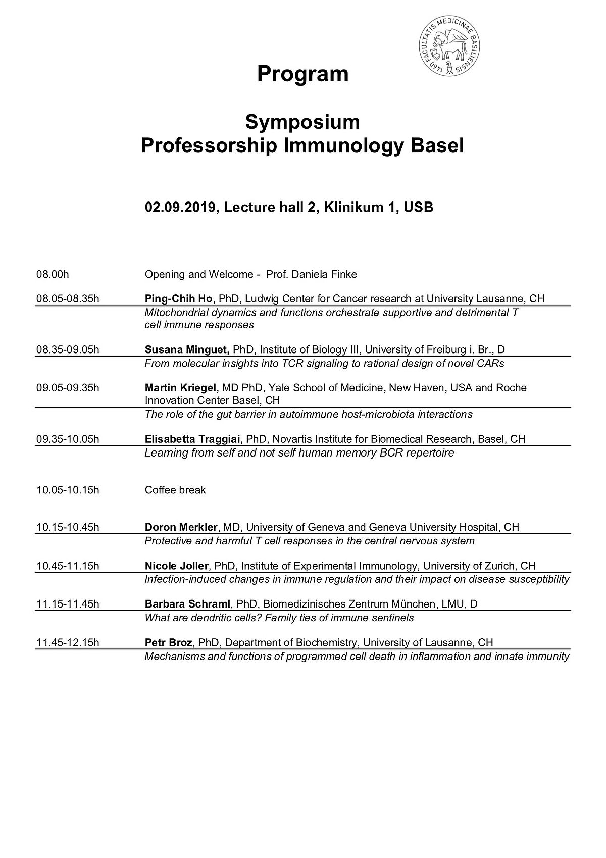 Symposium "Professorship Immunology Basel" | Department of Biomedicine ...